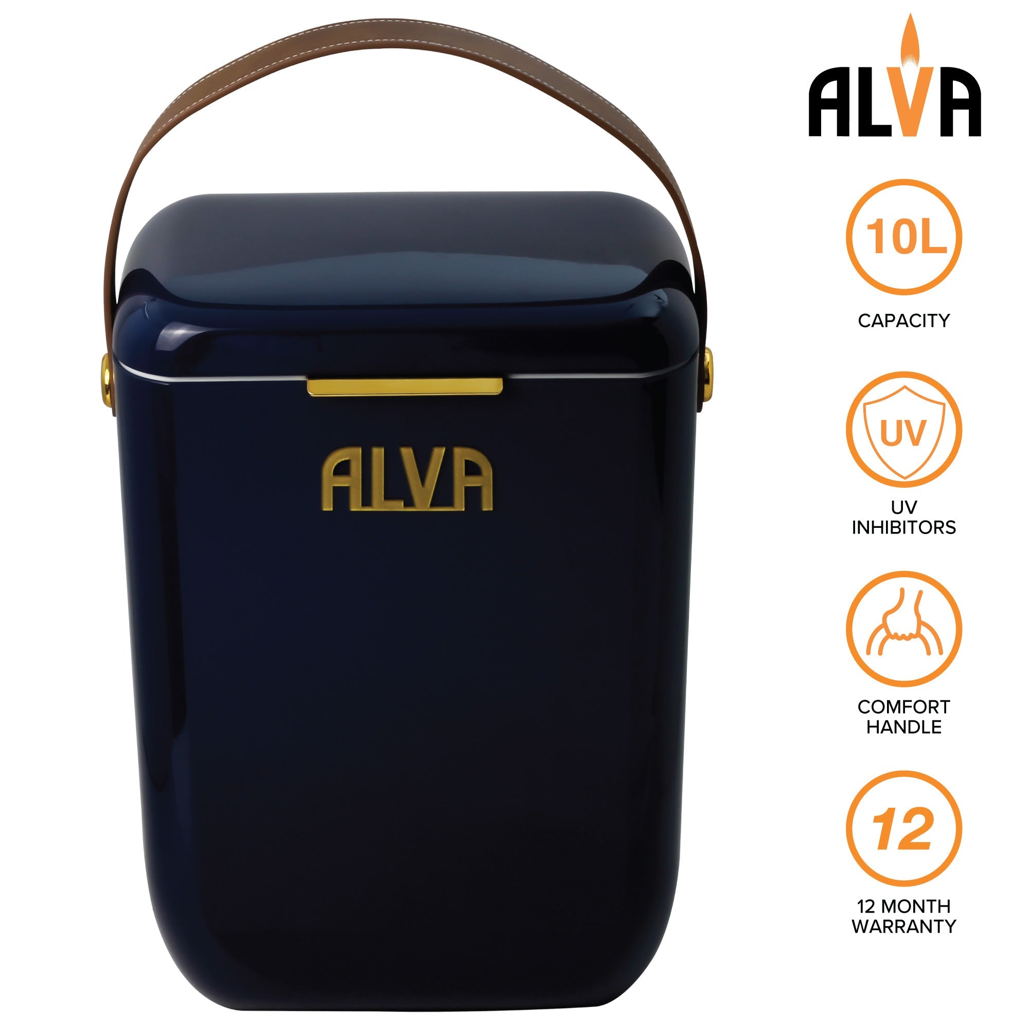 10L Cooler Box - Midnight Blue with Leather Strap | Alva