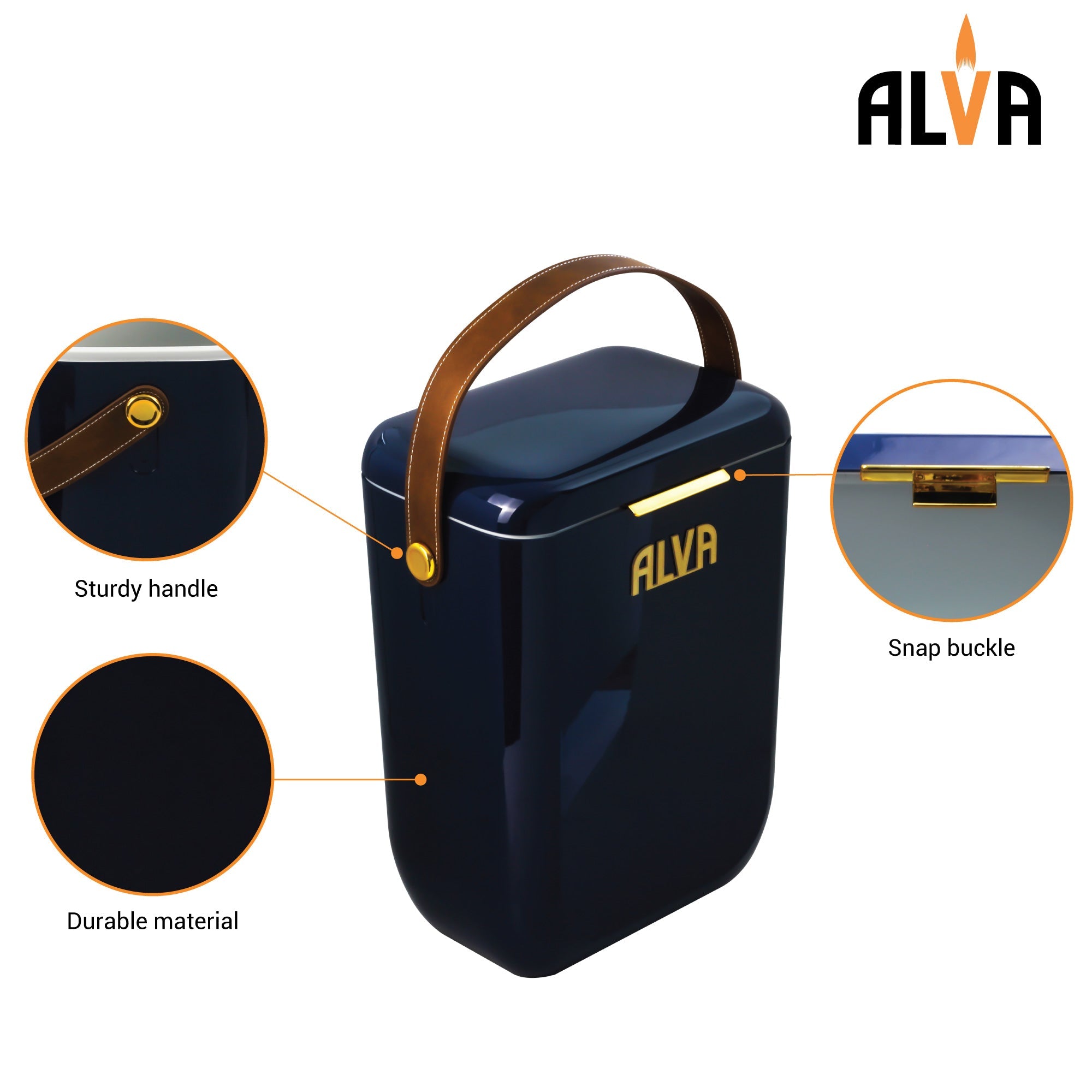 10L Cooler Box - Midnight Blue with Leather Strap | Alva