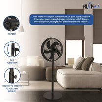 ALVA AIR - 40CM DRUM TELESCOPIC PEDESTAL FAN (MATT BLACK) – Alva Lifestyle