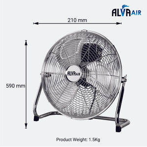 ALVA AIR - 40CM CHROME FLOOR FAN - HIGH VELOCITY (SILVER)