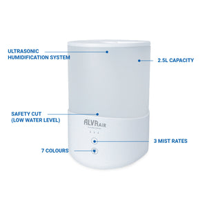ALVA AIR - ULTRASONIC HUMIDIFIER (DIFFUSER) - 2.5L - 7 COLOUR LIGHTS