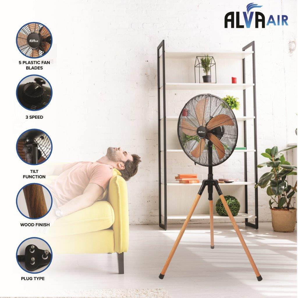 40cm Tripod Fan - Wood-Look Finish Adjustable | Alva Air
