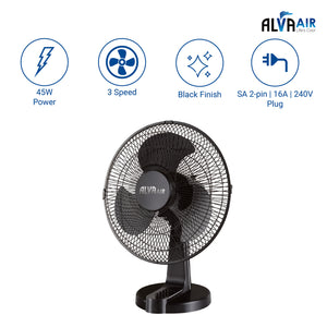 40cm Plastic Desk Fan - Black Powerful Cooling | Alva Air